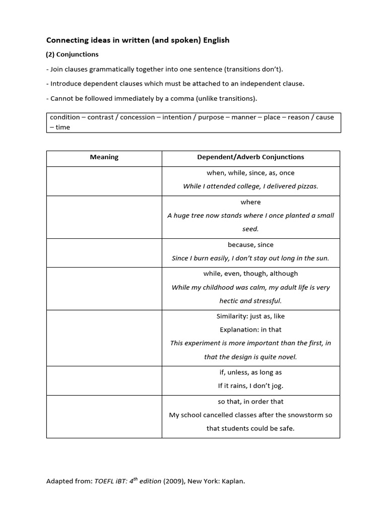 Connecting Ideas - Conjunctions | PDF
