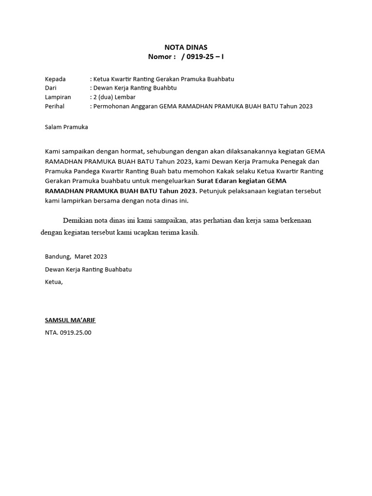 Contoh Nota Dinas Surat Edaran GEMA RAMADHAN | PDF