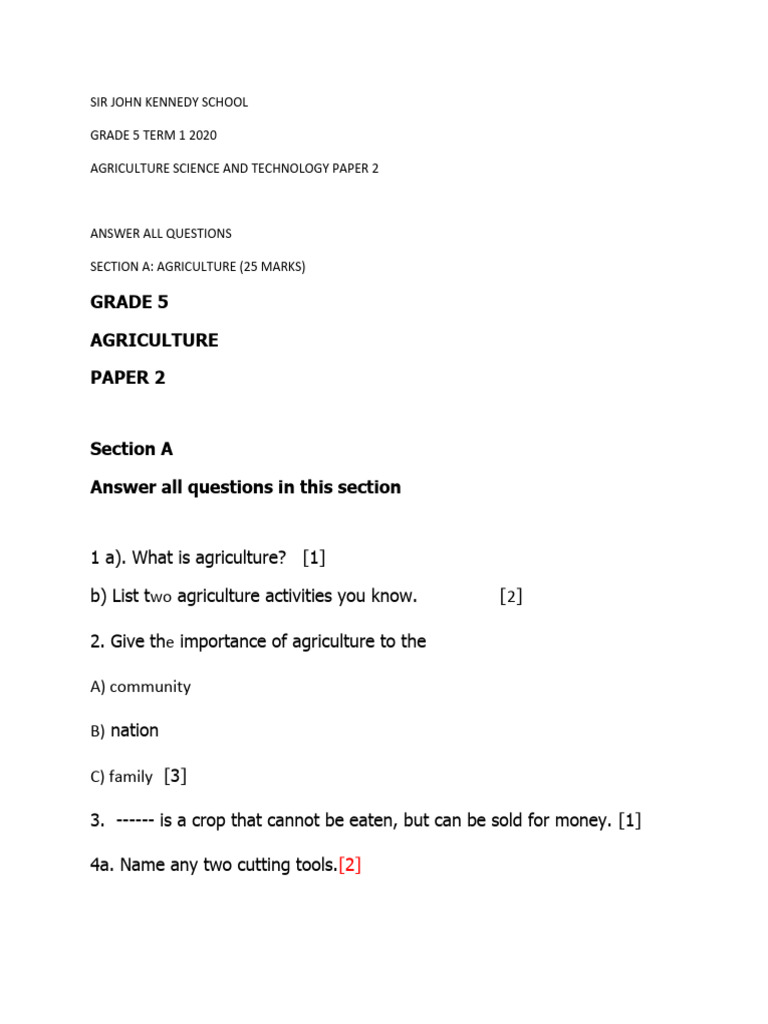 Grade 5 Agriculture and Technology Exam | PDF | Law
