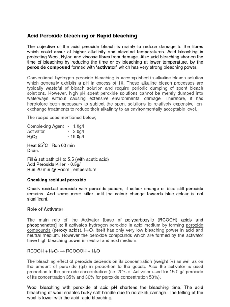 Acid Peroxide Bleaching or Rapid Bleaching | PDF | Bleach | Hydrogen ...
