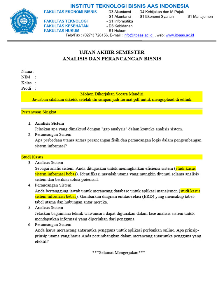 Soal UAS APSI 2024 | PDF