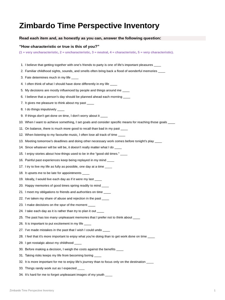Zimbardo_Time_Perspective_Inventory_ | PDF | Pleasure | Mental Processes