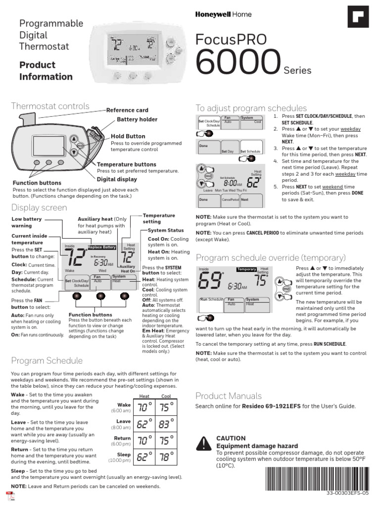 Termostato Digital Programable Honeywell Pro6000 Pdf Thermostat