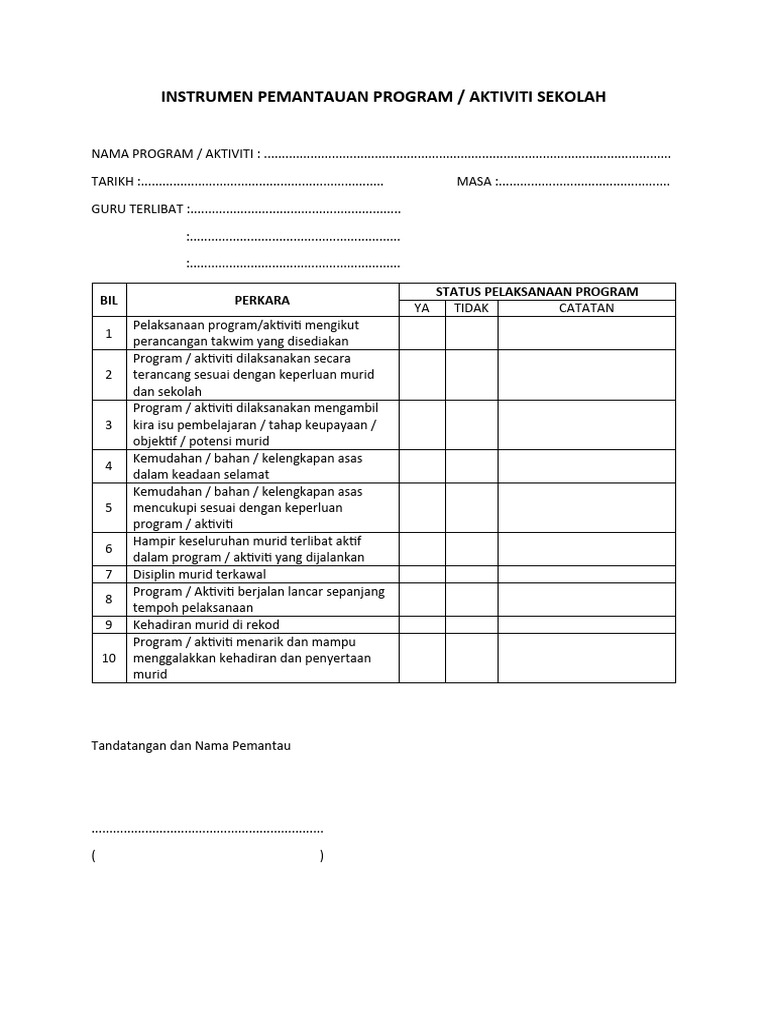 Instrumen Pemantauan Program | PDF