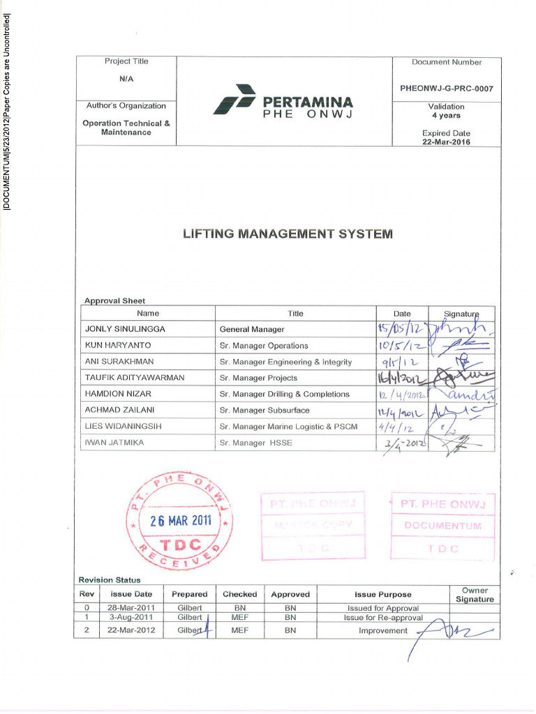 PHEONWJ-G-PRC-0007 Lifting Management System | PDF | Business