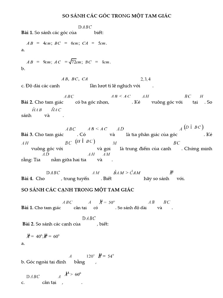 So Sánh Các Góc Trong M T Tam Giác | PDF