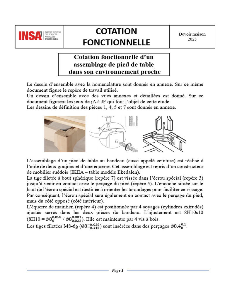 Cotation fonctionnelle d'un pied de table | PDF | Vis de fixation | Usinage