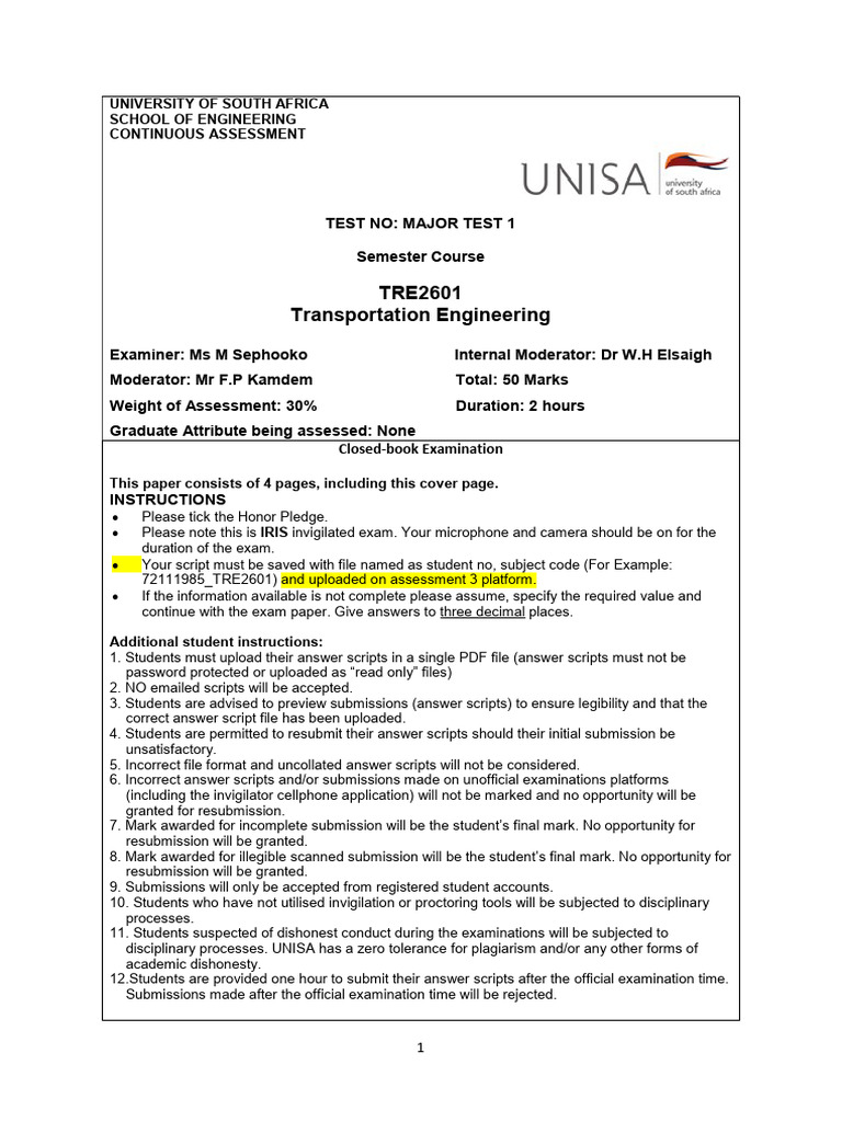 TRE2601 Major Test 1 | PDF