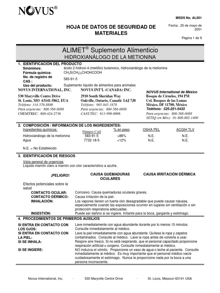Alimet MSDS | PDF