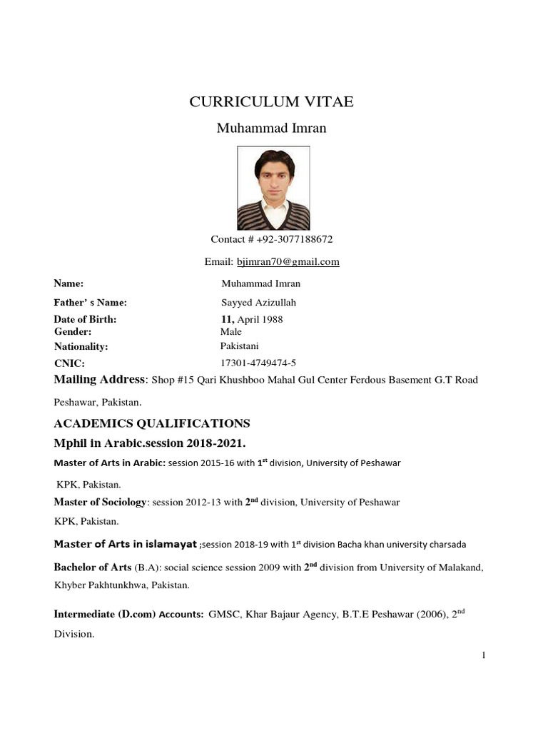 Imran New CV - pdf1 | PDF | Khyber Pakhtunkhwa | Pakistan