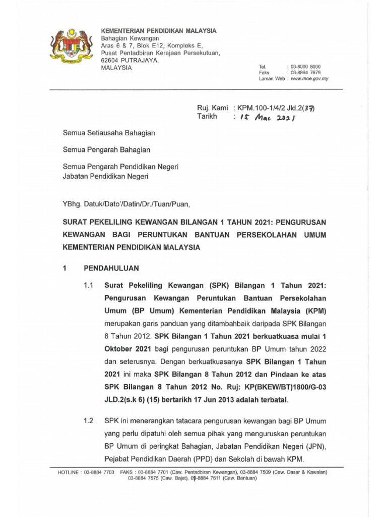 SURAT PEKELILING KEWANGAN BIL. 1 TAHUN 2021 Bertarikh Mac 2021 | PDF SURAT PEKELILING KEWANGAN BIL. 1 TAHUN 2021 Bertarikh Mac 2021 | PDF