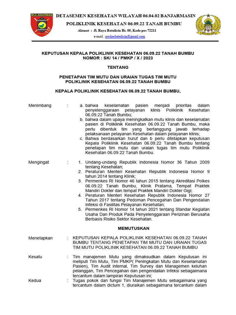 SK Tentang Tim PMKP | PDF