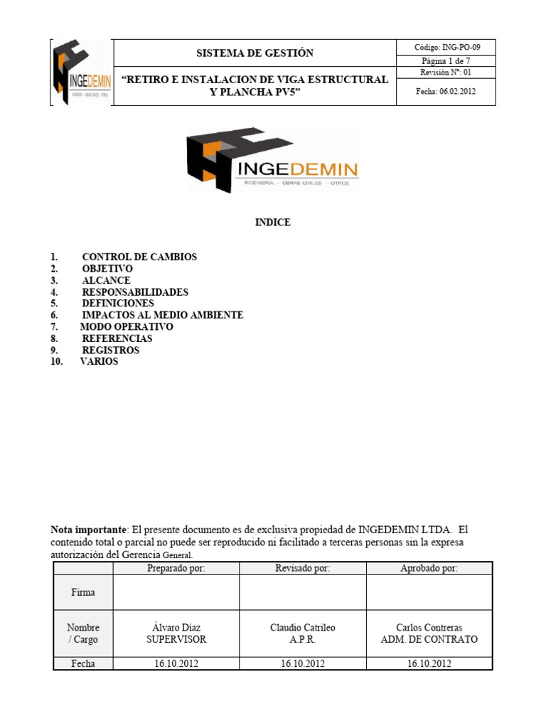 Retiro e Instalacion de Viga Estructural y Plancha pv5 | PDF