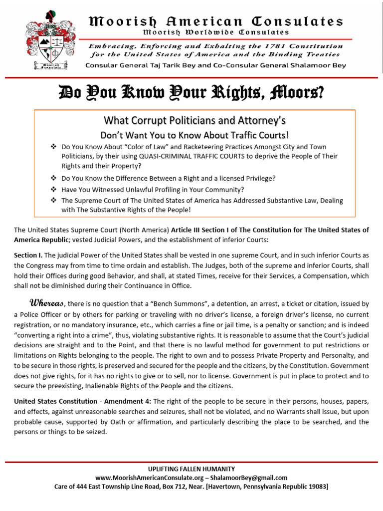 Know Your Rights as a Moorish Citizen | PDF | Supreme Court Of The ...