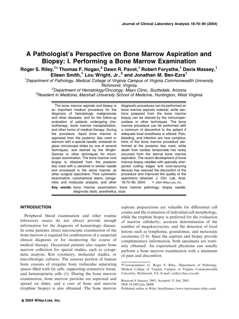 JCLA 2004 Bone Marrow Examination | PDF | Pathology | Bone Marrow