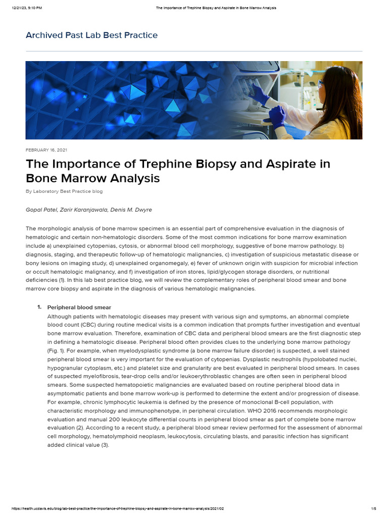 Trephine Biopsy in Bone Marrow Analysis | PDF | Bone Marrow | Biopsy