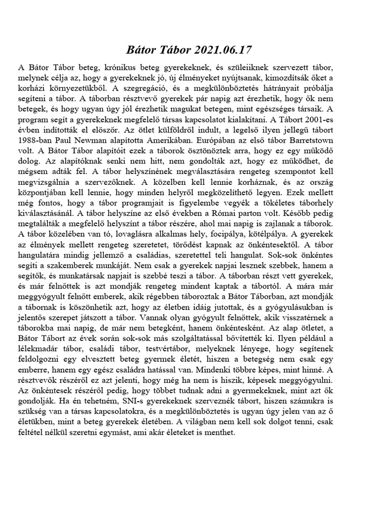 Bátor Tábor 2021 | PDF