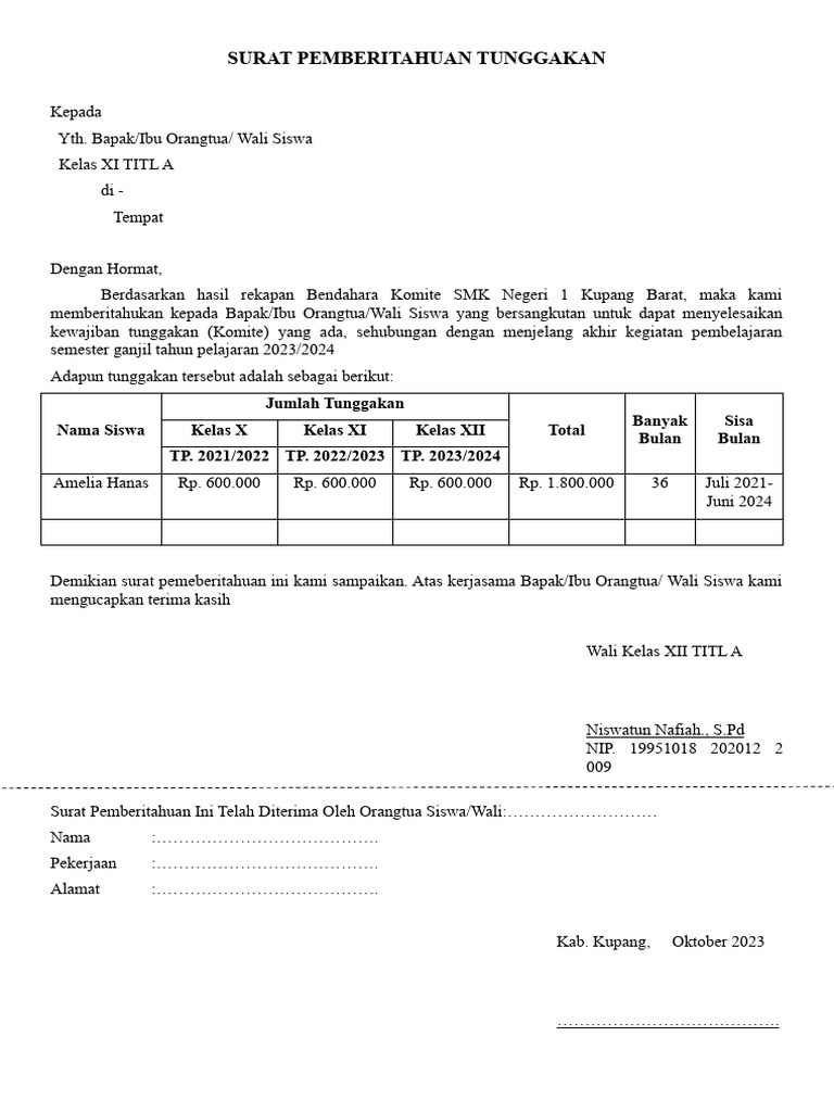 Surat Pemberitahuan Tunggakan | PDF