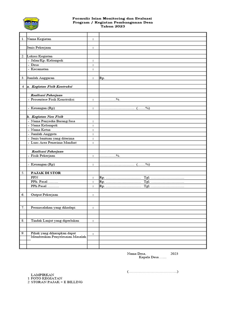 Format Isian Monev 2023 | PDF