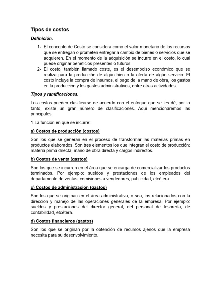 Tipos de Costos1.1 | PDF | Costo | Contabilidad