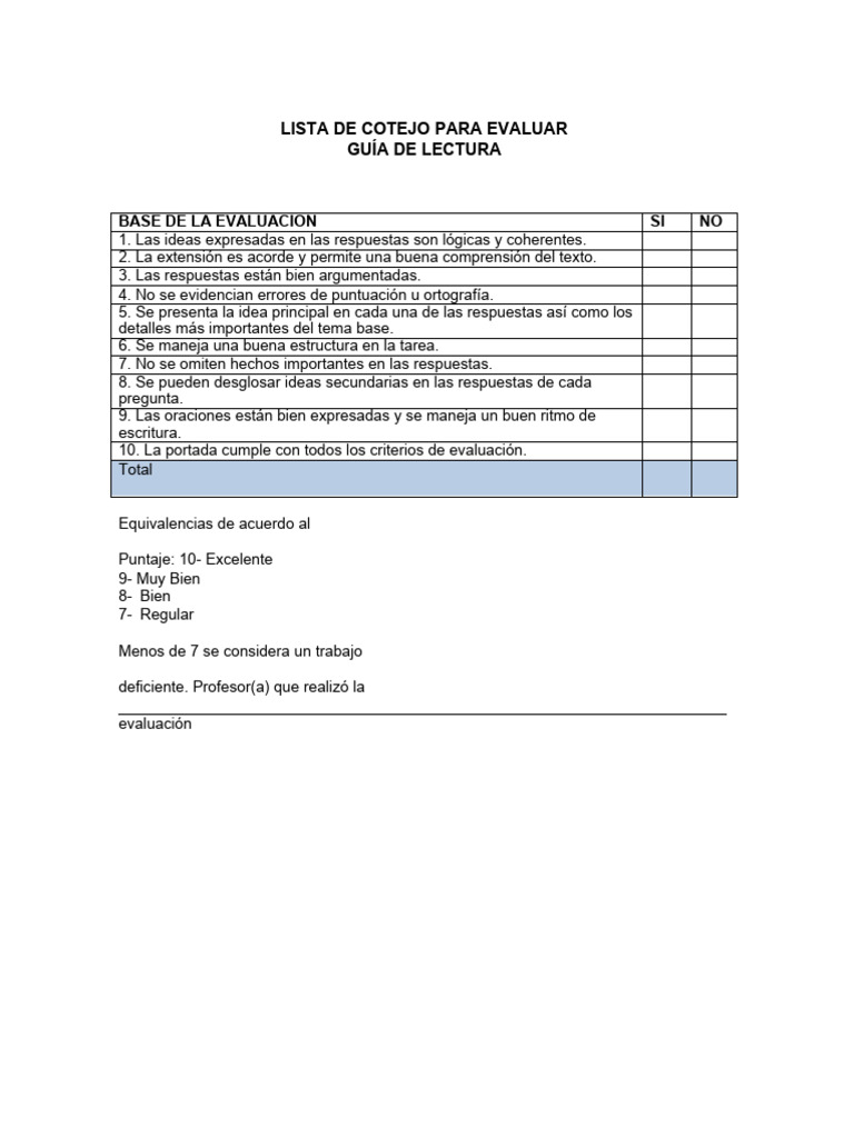 Lista Cotejo Guías de Lectura | PDF | Crecimiento personal y profesional