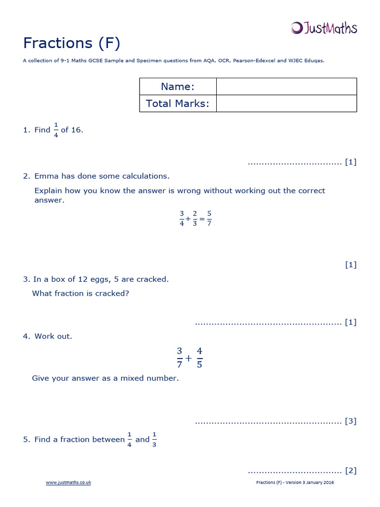Number F Fractions v3 | Download Free PDF | Schools | United Kingdom