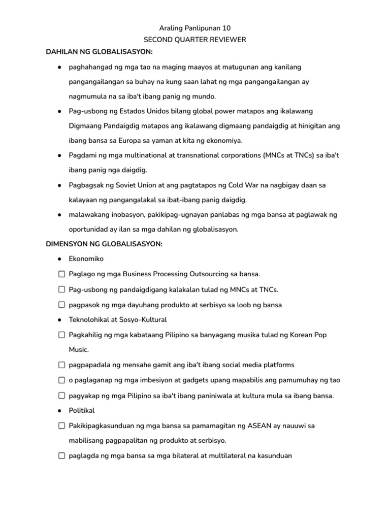 AP 10 (2nd Quarter Reviewer) | PDF