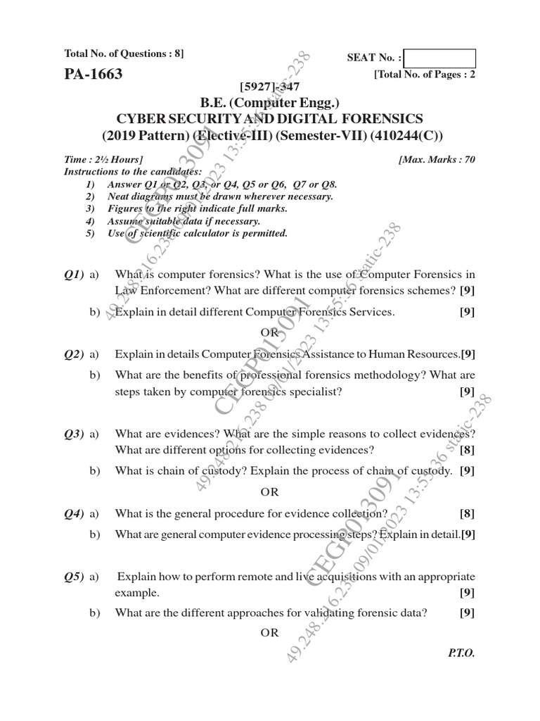 SPPU CS&DF Paper | PDF | Computer Forensics | Digital Forensics