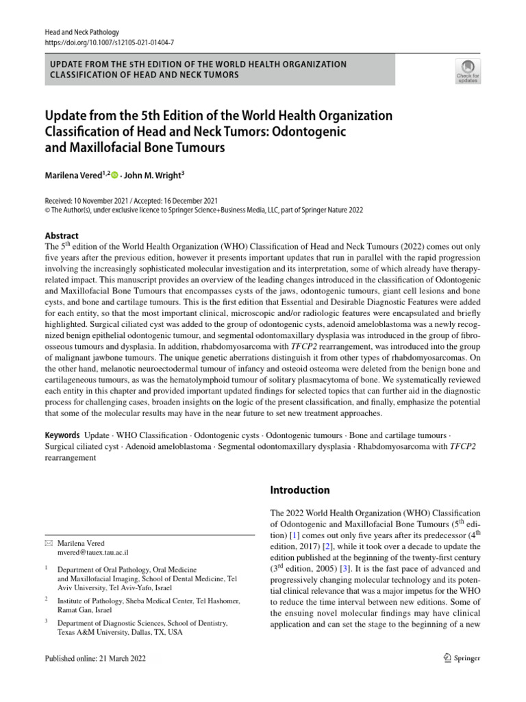 WHO Update on Head and Neck Tumors | PDF | Neoplasms | Diseases And ...