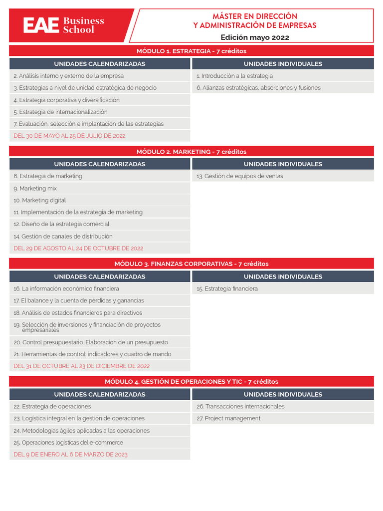 Calendario MBA 2205 - EAE | PDF | Marketing | Business