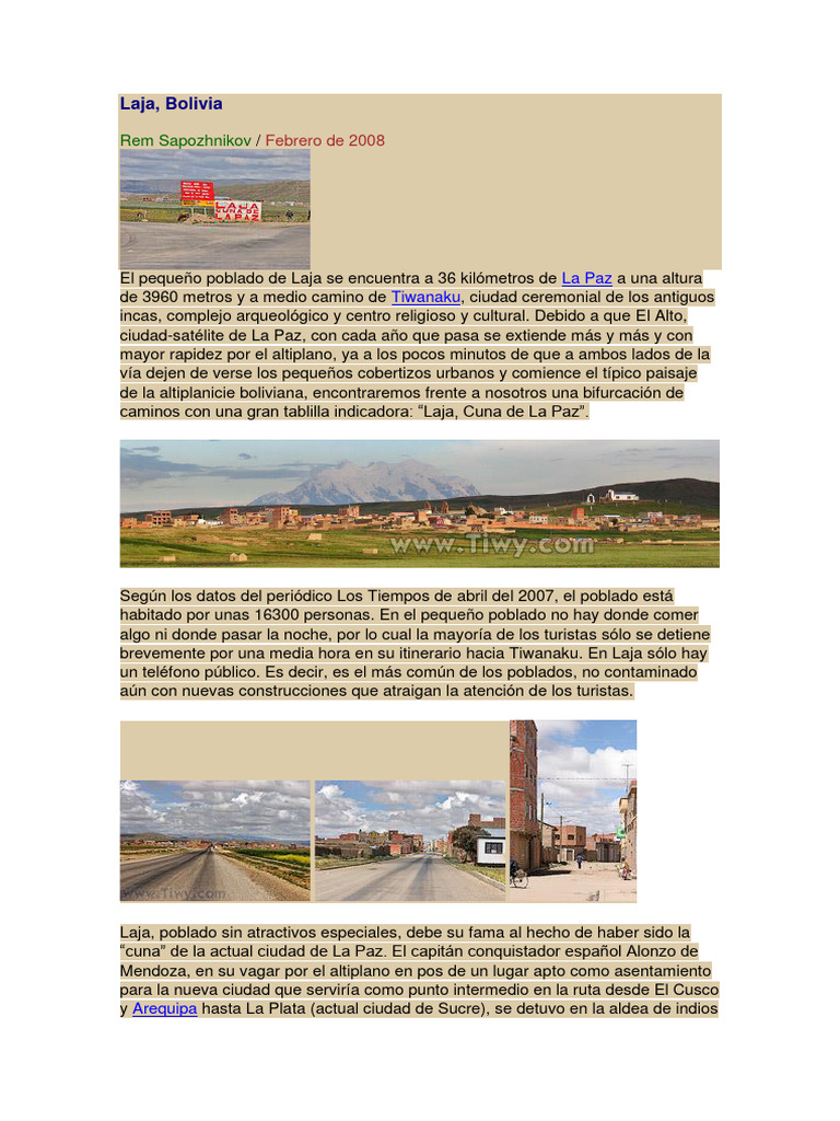 Laja: Historia y Atractivos Turísticos | PDF | Bolivia