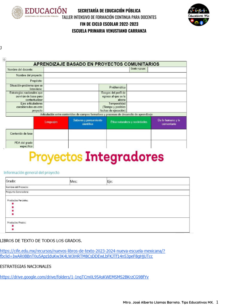Formatos de Apoyo Tifcd. Fin de Ciclo 22-23 - Tips Educativos MX | PDF ...