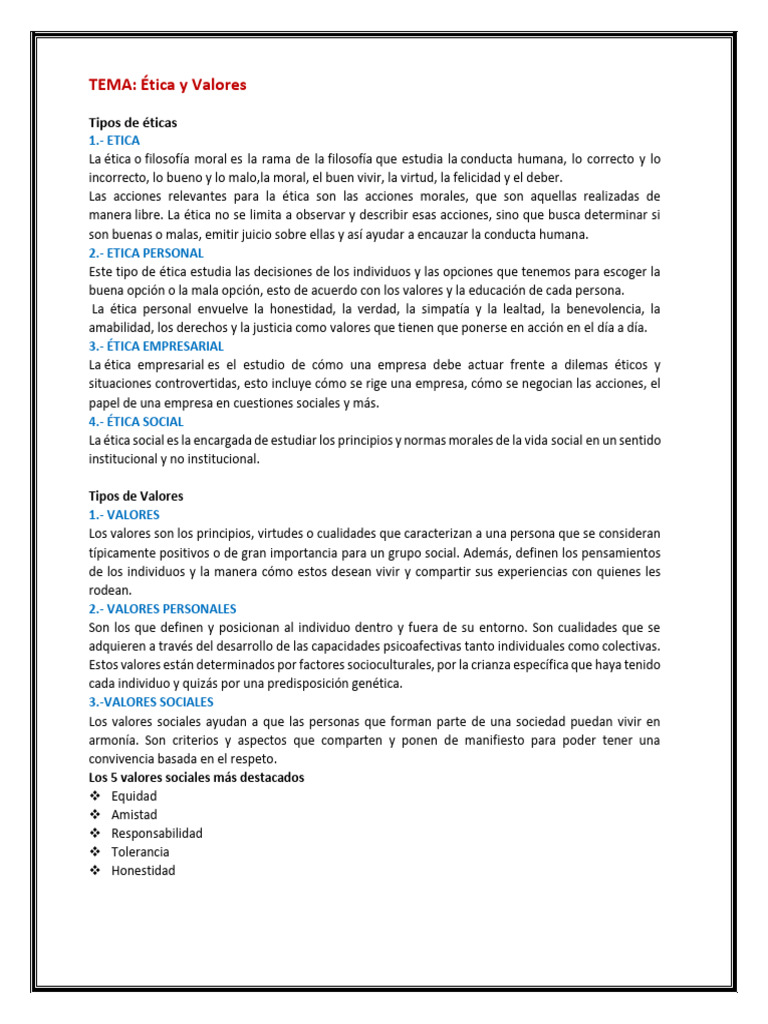 Tema Etica y Valores 1 | PDF | Moralidad