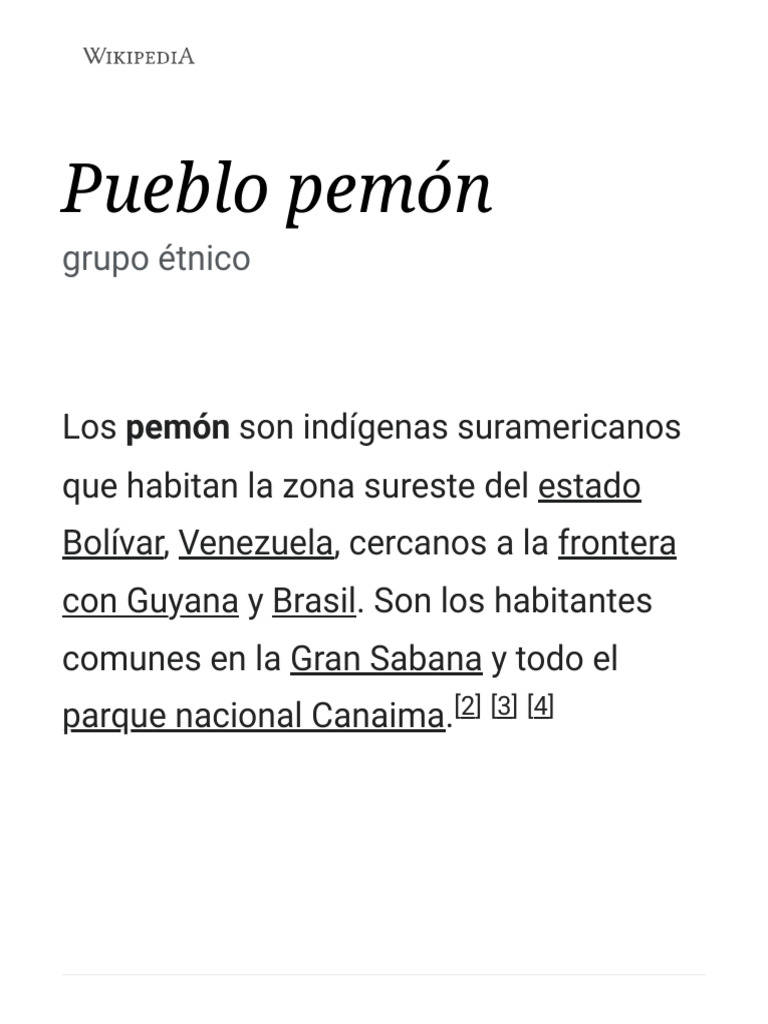 Pueblo Pemón - Wikipedia, La Enciclopedia Libre | PDF | Pueblos ...