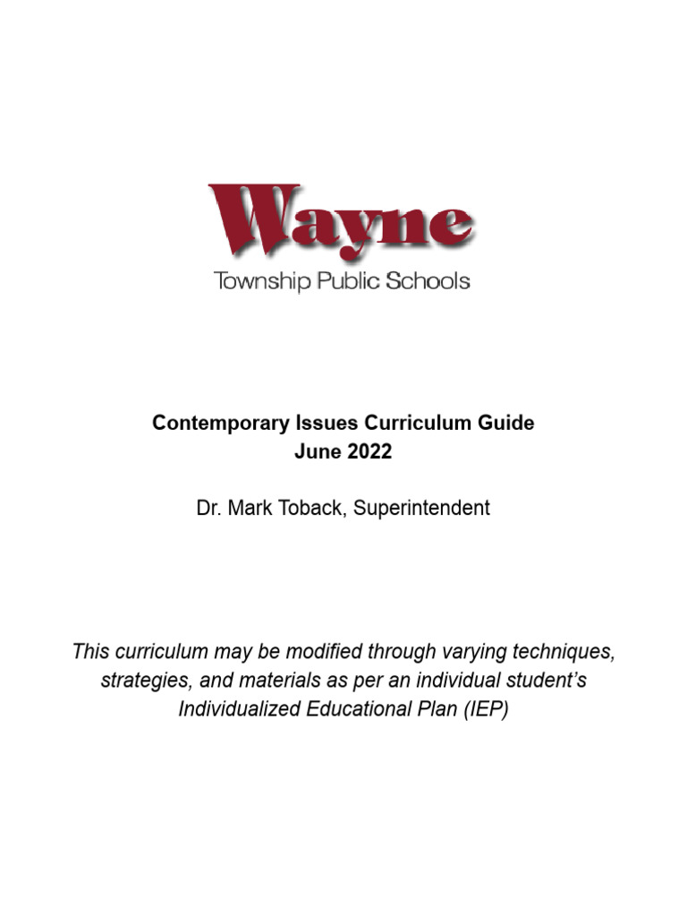 Contemporary Issues Curriculum Updated 2022 | PDF | Curriculum | Literacy