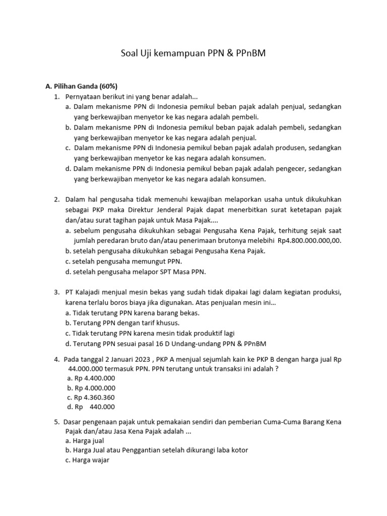 Soal Uji Kemampuan PPN & PPNBM | PDF