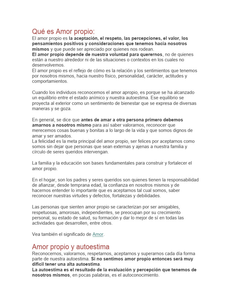 Qué Es Amor Propio | PDF | Autoestima | Amor