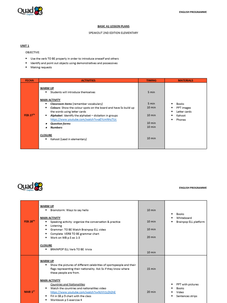 BASIC A1 LESSON PLANS | PDF | Human Communication | Linguistics