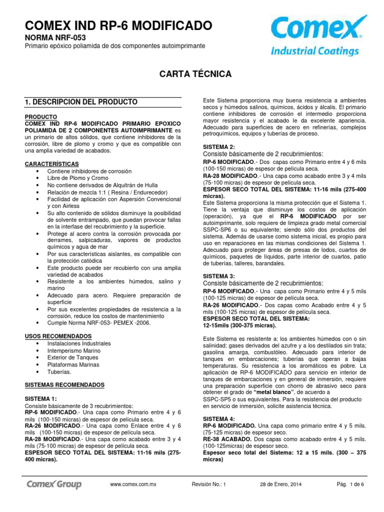 Comex Ind RP-6 Modificado NRF-053 | PDF | Corrosión | Agua