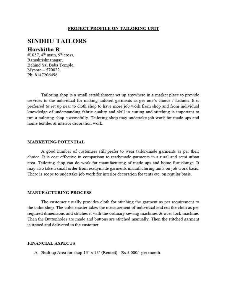 Sindhu Tailors: Harshitha R | PDF | Clothing | Textiles