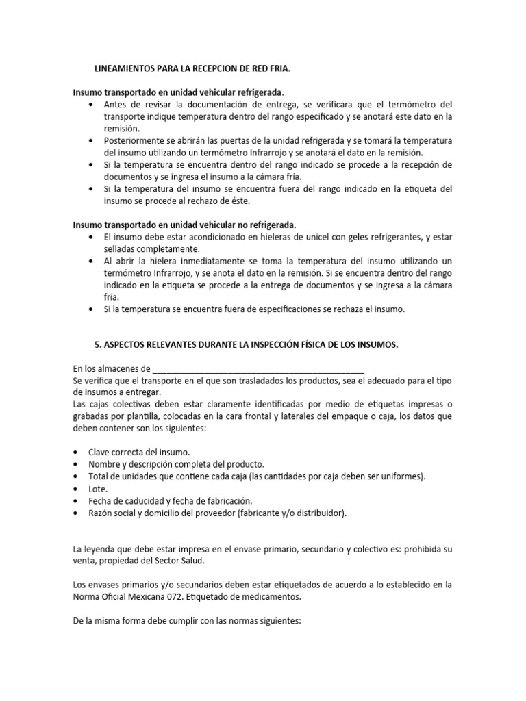 Lineamientos para La Recepcion de Red Fria | PDF | Medicamentos con receta