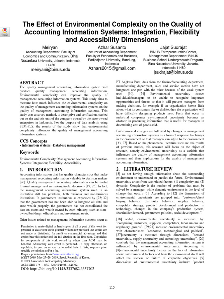 The Effect of Environmental Complexity On The Quality of Accounting ...