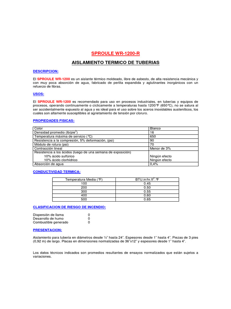 Sproule WR 1200 (HDT) | PDF | Aislamiento térmico | Tubería (transporte ...