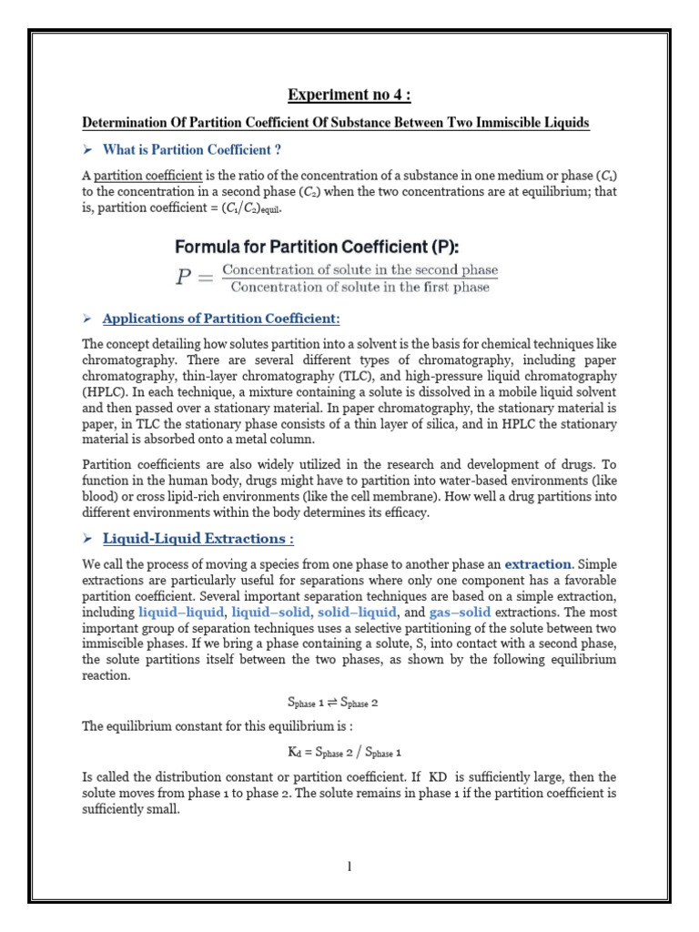 Partition Coefficient of Benzoic Acid Exp | PDF | Chromatography | High Performance Liquid ...
