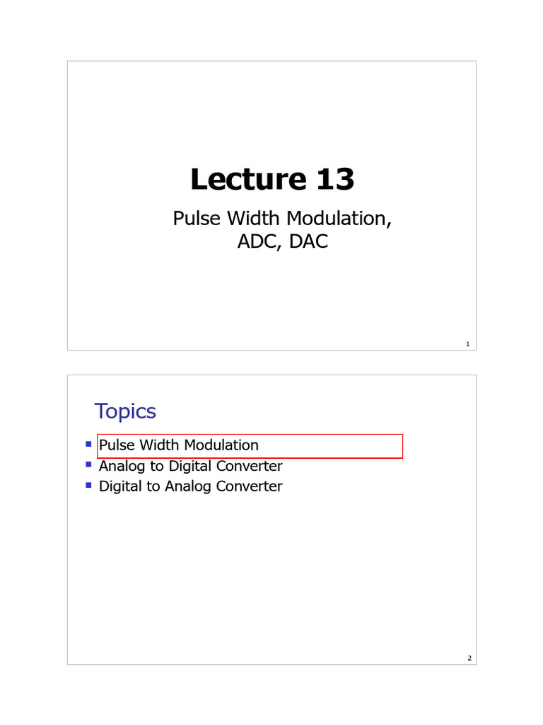 Lecture13 PWM ADC DAC | PDF | Analog To Digital Converter | Analogue Electronics
