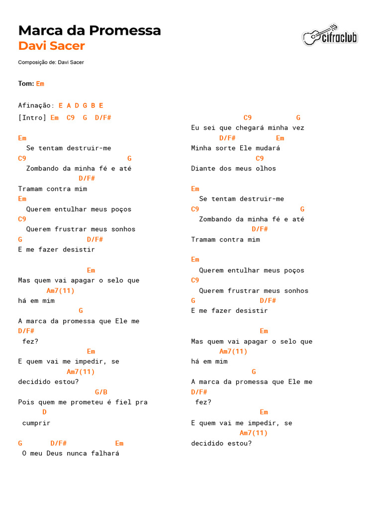 Cifra Club - Davi Sacer - Marca Da Promessa | PDF