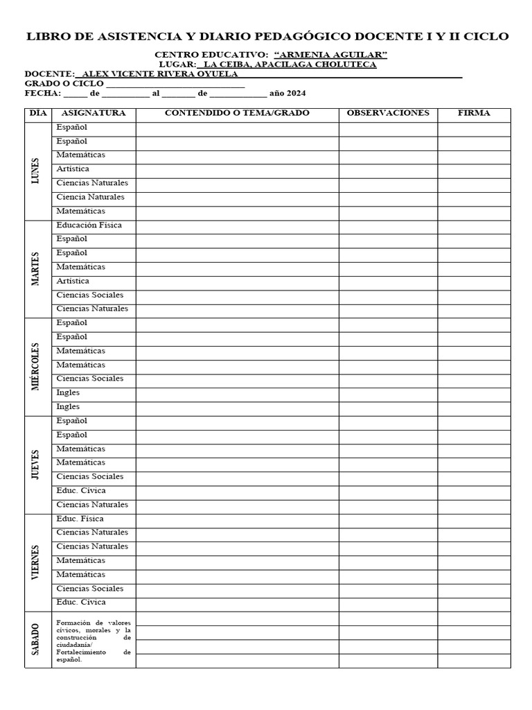 Formato Diario Pedagogico I Ciclo | PDF