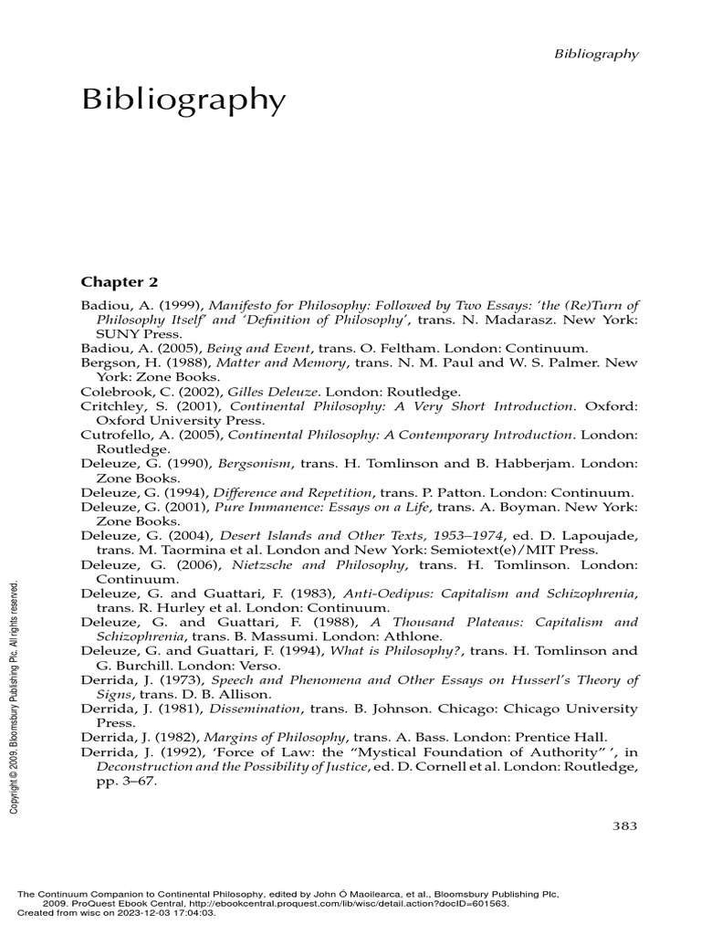 The Continuum Companion To Continental Philosophy - (Bibliography ...