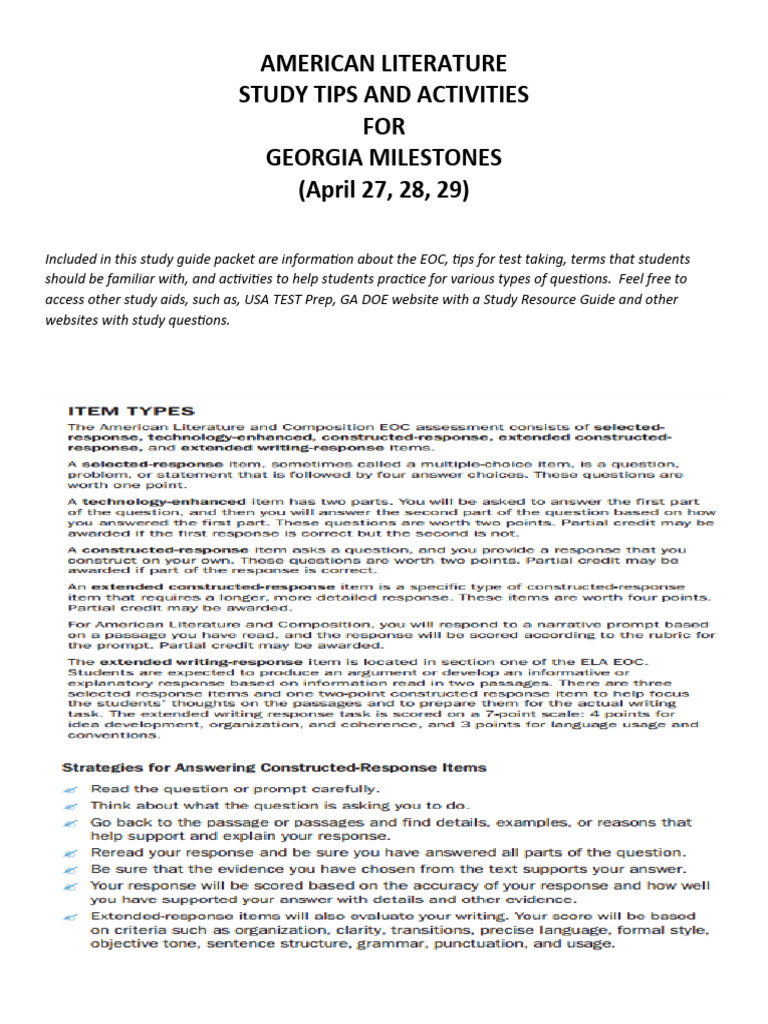 American Literature Study Guide | PDF | Tiger | Reason