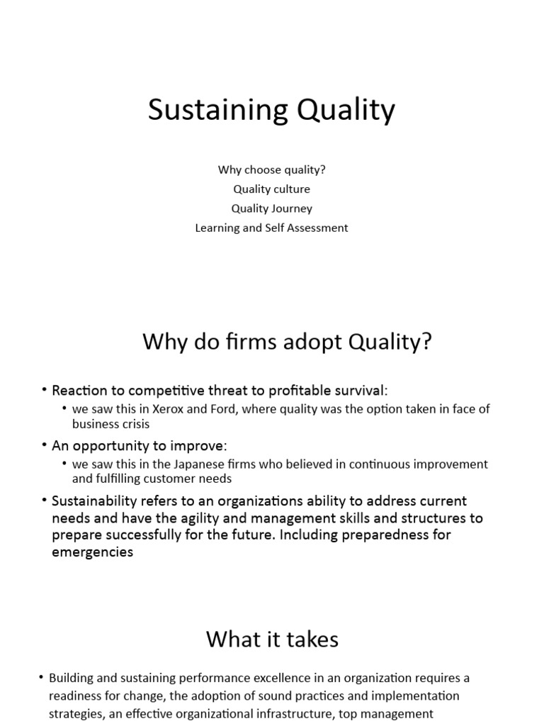 11 Sustaining Quality | PDF | Organizational Culture | Leadership